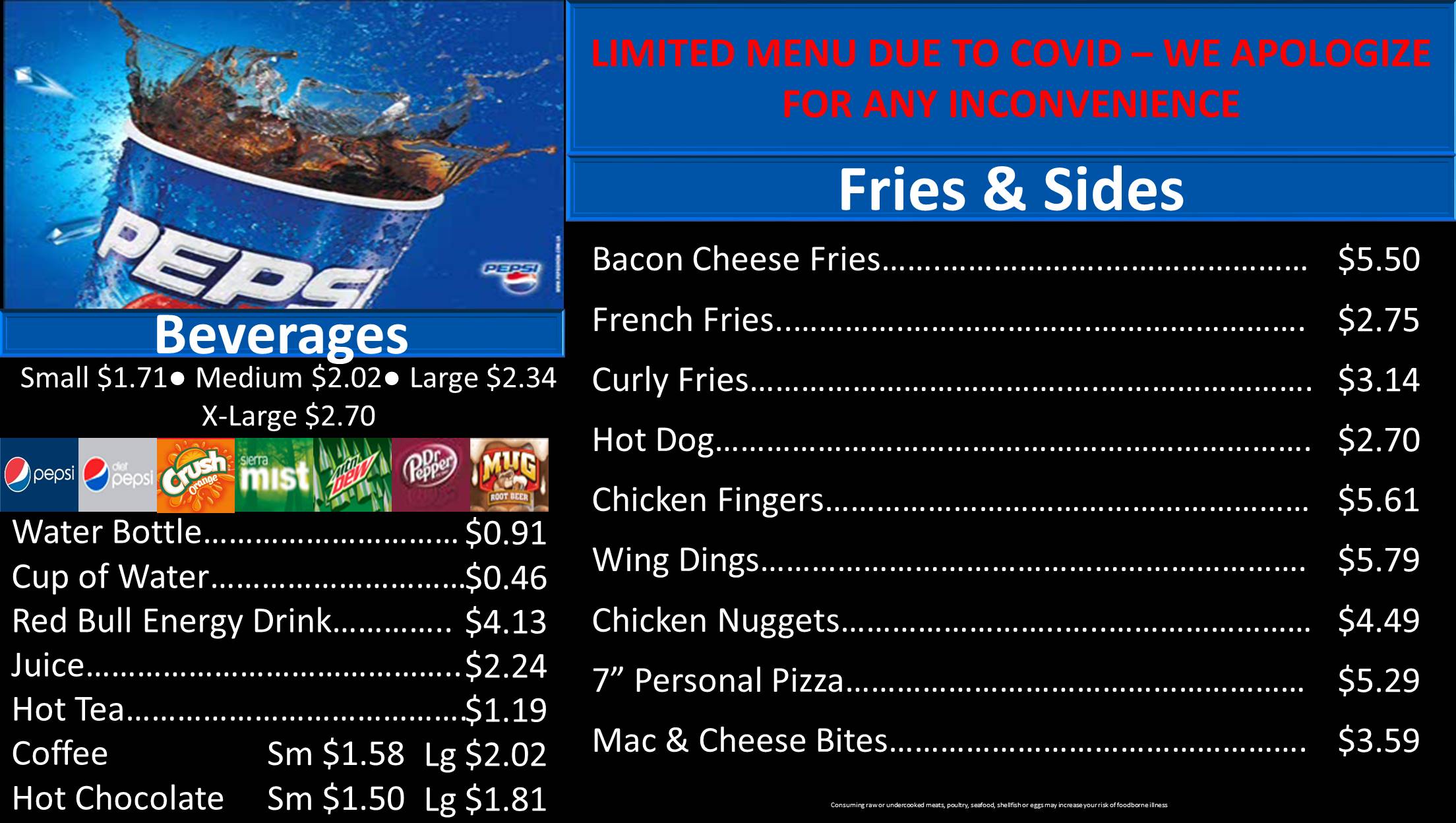 SNACK BAR MENU